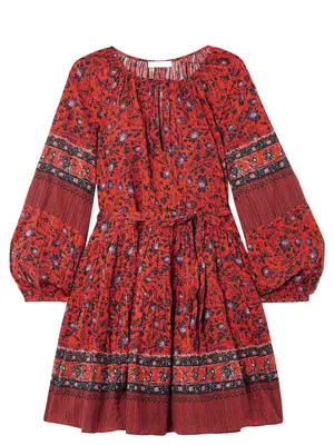 Ulla Johnson Abri Belted Tiered Mini Dress - Red