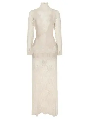 knee length dresses for ladies Black long dress in lace and jersey – Rabanne