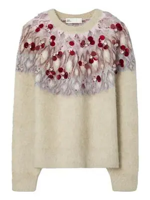 Tory Burch Embellished Wool Sweater - Beige Stone/mulberry Wine
