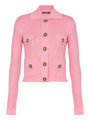 Balmain Logo-embroidered Knit Cardigan - Pink