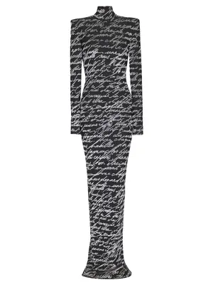 Balmain All-over Slogan-print Maxi Dress - Black