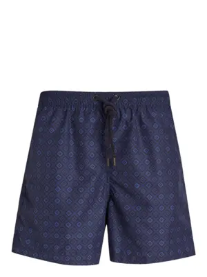 4FF Geometric-print Swim Shorts - Blue