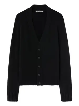 Palm Angels Logo-knit Buttoned Cardigan - Black