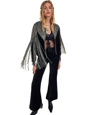 LLANI Donna Velvet Fringe Jacket - Black
