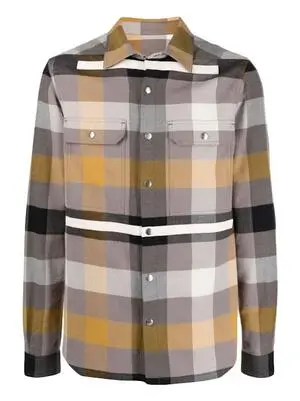 Rick Owens Plaid Print Long Sleeve Outer Shirt Jacket - Yellow