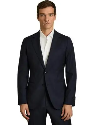 REISS Hatch Slim-fit Single-breasted Textured Wool-blend Suit Blazer - Navy
