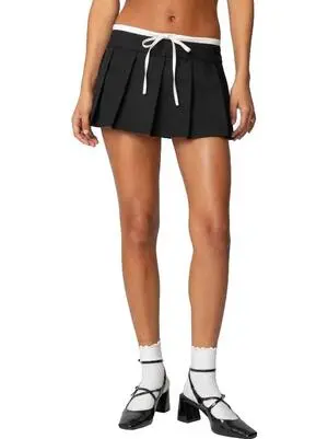 EDIKTED Contrast Drawstring Pleated Miniskirt - Black-and-white