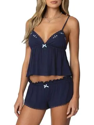 EDIKTED Dream Waffle Stitch Babydoll Camisole - Navy
