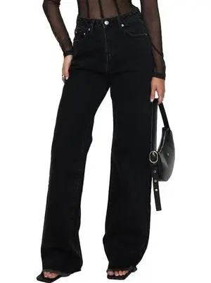 Princess Polly Carey High-waist Wide-leg Jeans - Black