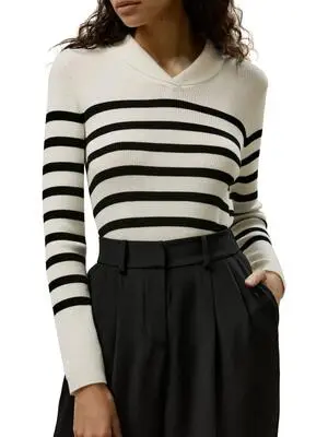 Lilysilk Striped Merino Wool Sweater - White With Black Stripes
