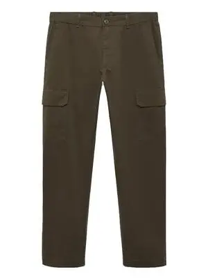 Mango Straight Leg Twill Cargo Pants - Khaki Green