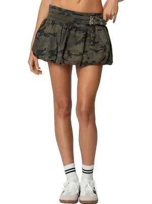 EDIKTED Camo Cotton Bubble Mini Skort - Olive