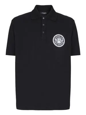 Balmain Coin-print Cotton Polo Shirt - Black