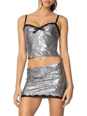 EDIKTED Revel Sequin Lace Trimmed Camisole - Silver