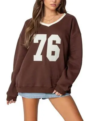 EDIKTED 76 Oversize V-neck Sweatshirt - Brown