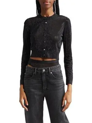 Alexander Wang Crystal Hotfix Crop Cardigan - 001 Black