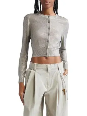 Alexander Wang Crystal Hotfix Crop Cardigan - Champagne