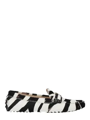 TOD'S Zebra-print Calf Hair Loafers - White