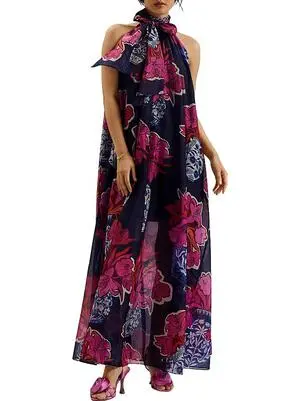 Ted Baker London Organza Tie Neck Halter Maxi Dress - Dark Blue