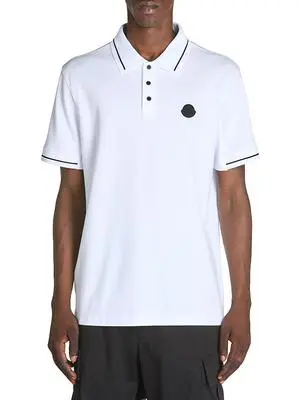 Moncler Cotton Logo Patch Tipped Polo Shirt - White
