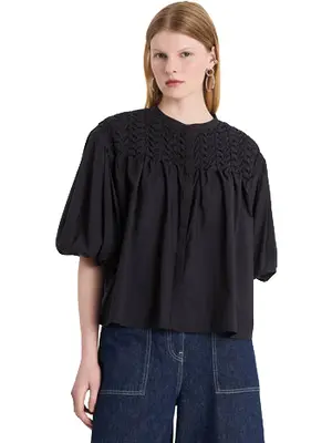 Merlette Meadow Cotton Top - Black