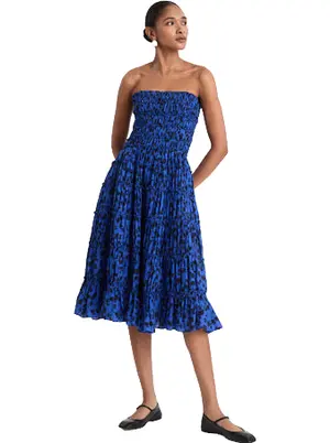 Merlette Galet Strapless Midi Dress - Cobalt Ink Floral Print