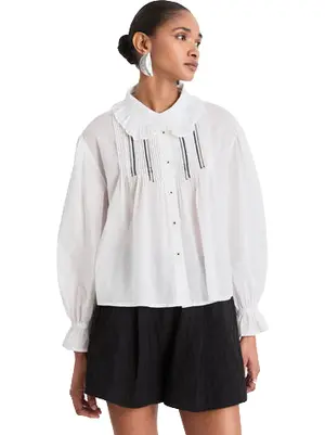 Merlette Merlette Capucine Pintuck Pleated Top White