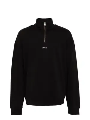 Hugo Zip-neck Logo Print Sweatshirt - Black