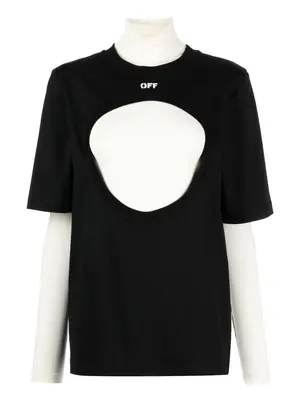 Off-White Layered Cotton T-shirt With Meteor Cut-out Detailing - Black