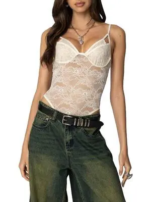 EDIKTED Cutout Lace Bodysuit - Cream