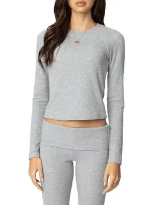 EDIKTED Sab Waffle Knit Long Sleeve Top - Gray-melange