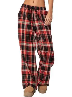 EDIKTED Plaid Wide Leg Pants - Red