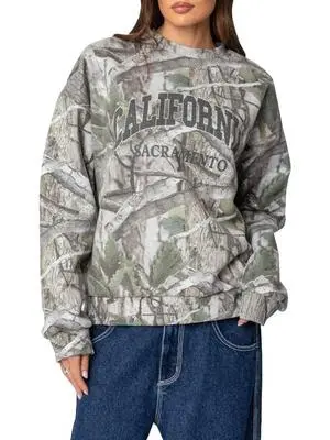 EDIKTED Cali Baby Oversized Camo Sweatshirt - Olive