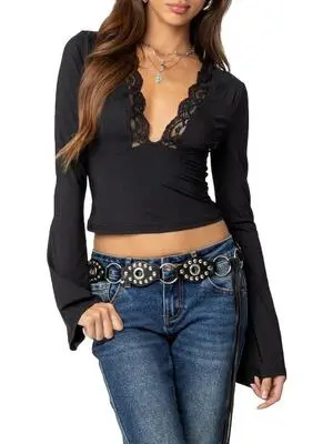 EDIKTED Tina Lace Trim Top - Black