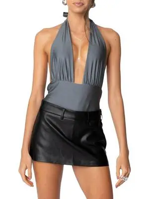 EDIKTED Halter Bodysuit - Gray