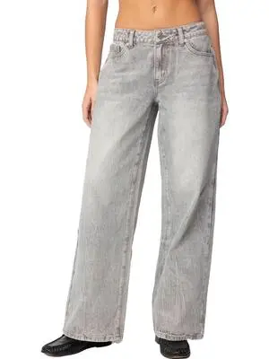 EDIKTED Magda Low Rise Wide Leg Jeans - Gray-washed