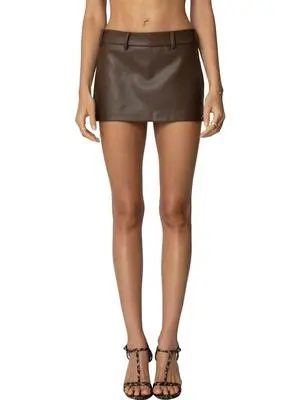 EDIKTED Crawford Faux Leather Miniskirt - Brown