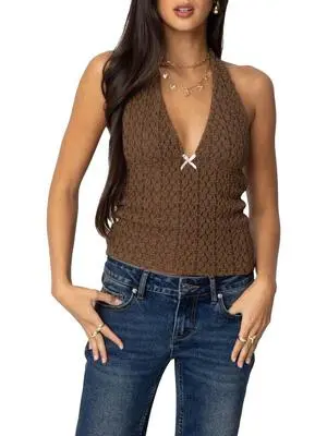 EDIKTED Willow Texture Halter Top - Brown