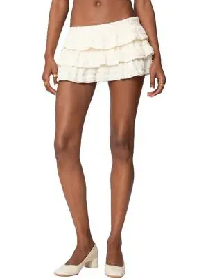 EDIKTED Margaux Tiered Ruffle Mini Skirt - Cream