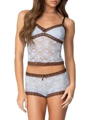 EDIKTED Dee Pointelle Stitch & Lace Camisole - Light-blue