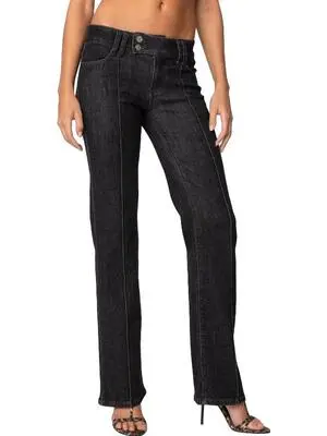 EDIKTED Avril Low Rise Bootcut Jeans - Black-washed