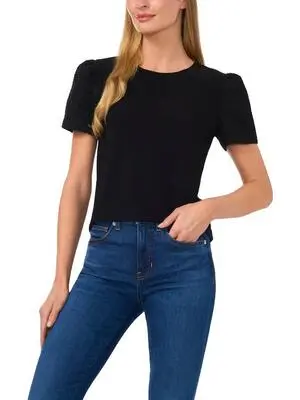 CECE DUPRAZ Short Sleeve Mixed Media Top - Rich Black