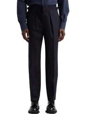 Thom Sweeney Pleated Virgin Wool Twill Trousers - Dark Navy