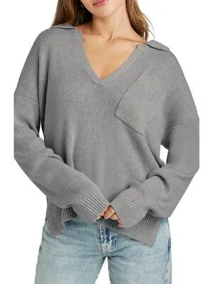 Splendid Kristen Polo Sweater - Heather Fog