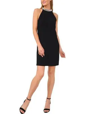 CECE DUPRAZ Faux Pearl Collar A-line Dress - Rich Black
