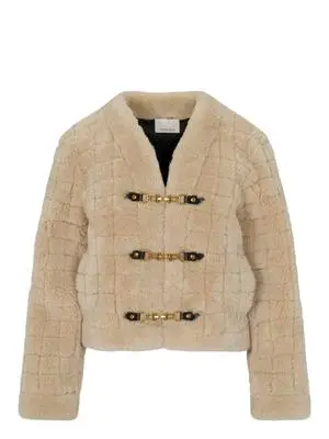 Rebecca Taylor Quilted Stitch Shearling Jacket - Cream