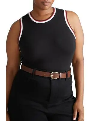 Universal Standard Universal Standard Cai Stretch Pima Cotton Tank Black/beige Stripe