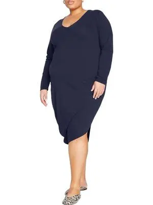 Universal Standard Iconic Geneva Long Sleeve Asymmetric Dress - Midnight