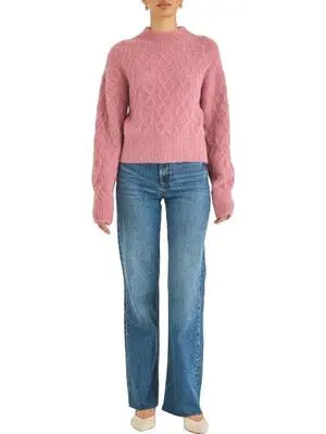 Rebecca Taylor Yael Cropped Cable Knit Sweater - Foxglove