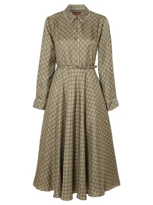Gucci Belted Piped Printed Silk-twill Maxi Shirt Dress - Brown
